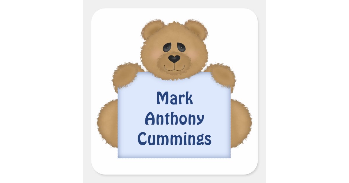 Teddy Bear Name Sticker (Blue) | Zazzle