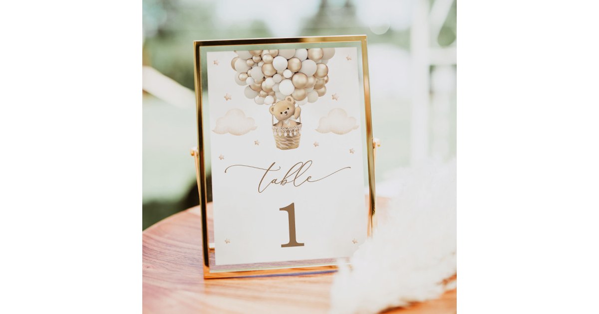 Teddy Bear Neutral Baby Shower Table Number | Zazzle
