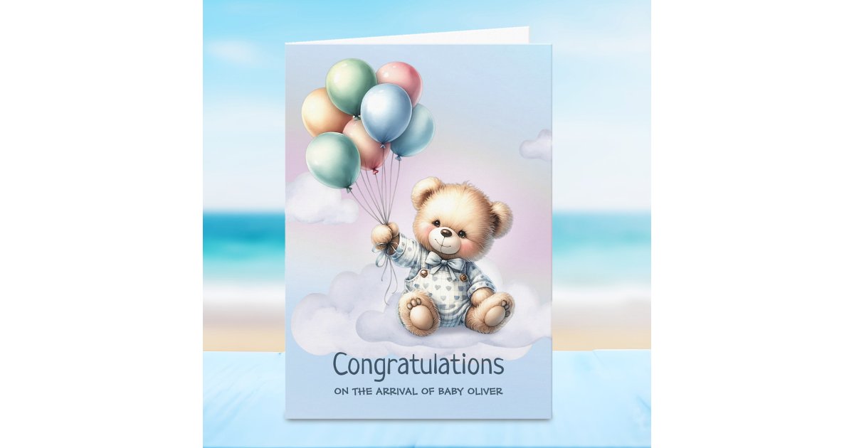 Teddy Bear New Baby Congratulations Card | Zazzle
