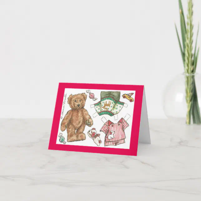 Teddy Bear Paper Doll Christmas Card | Zazzle