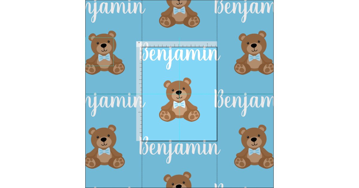Teddy Bear Personalized Blue Name Fabric | Zazzle