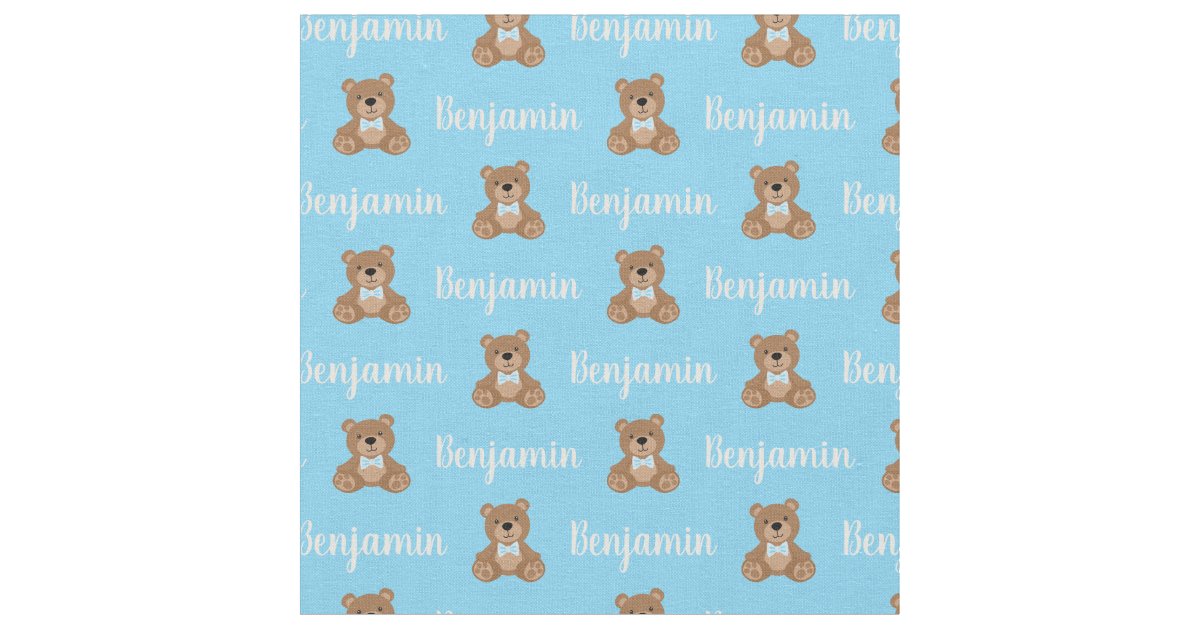 Teddy Bear Personalized Blue Name Fabric | Zazzle