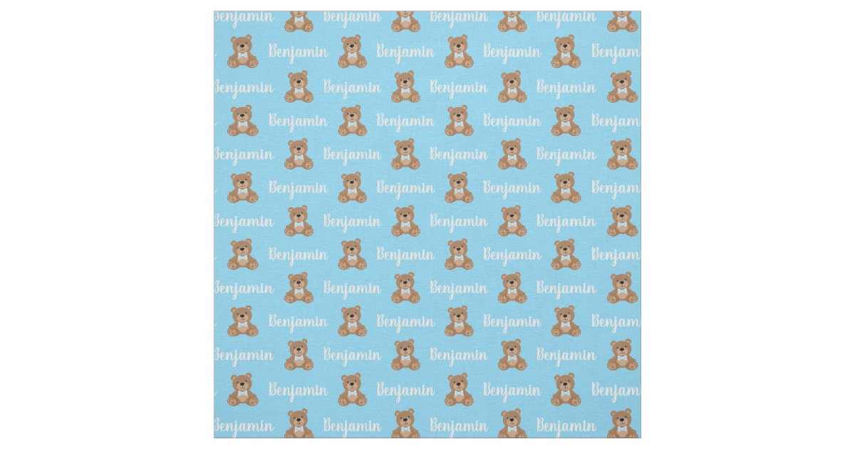 Teddy Bear Personalized Blue Name Fabric | Zazzle
