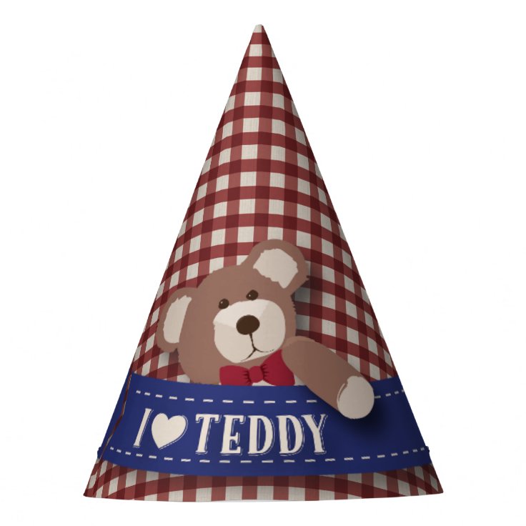 Teddy Bear Picnic Birthday -Red Gingham Party Hat | Zazzle