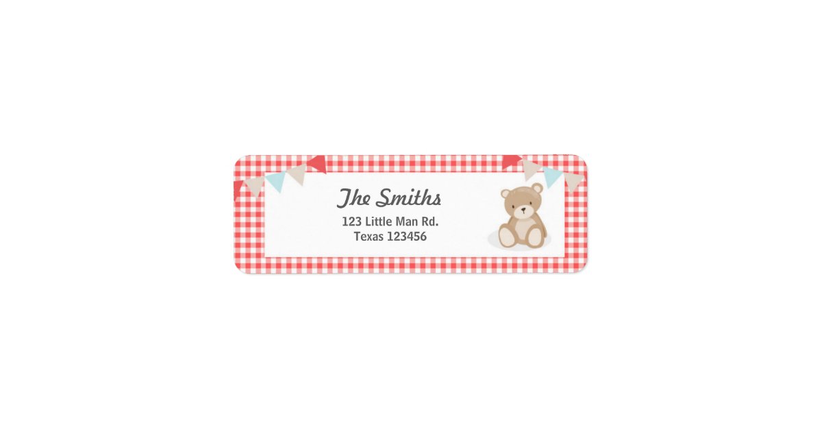 Teddy Bear Picnic Return Address Label Red blue | Zazzle
