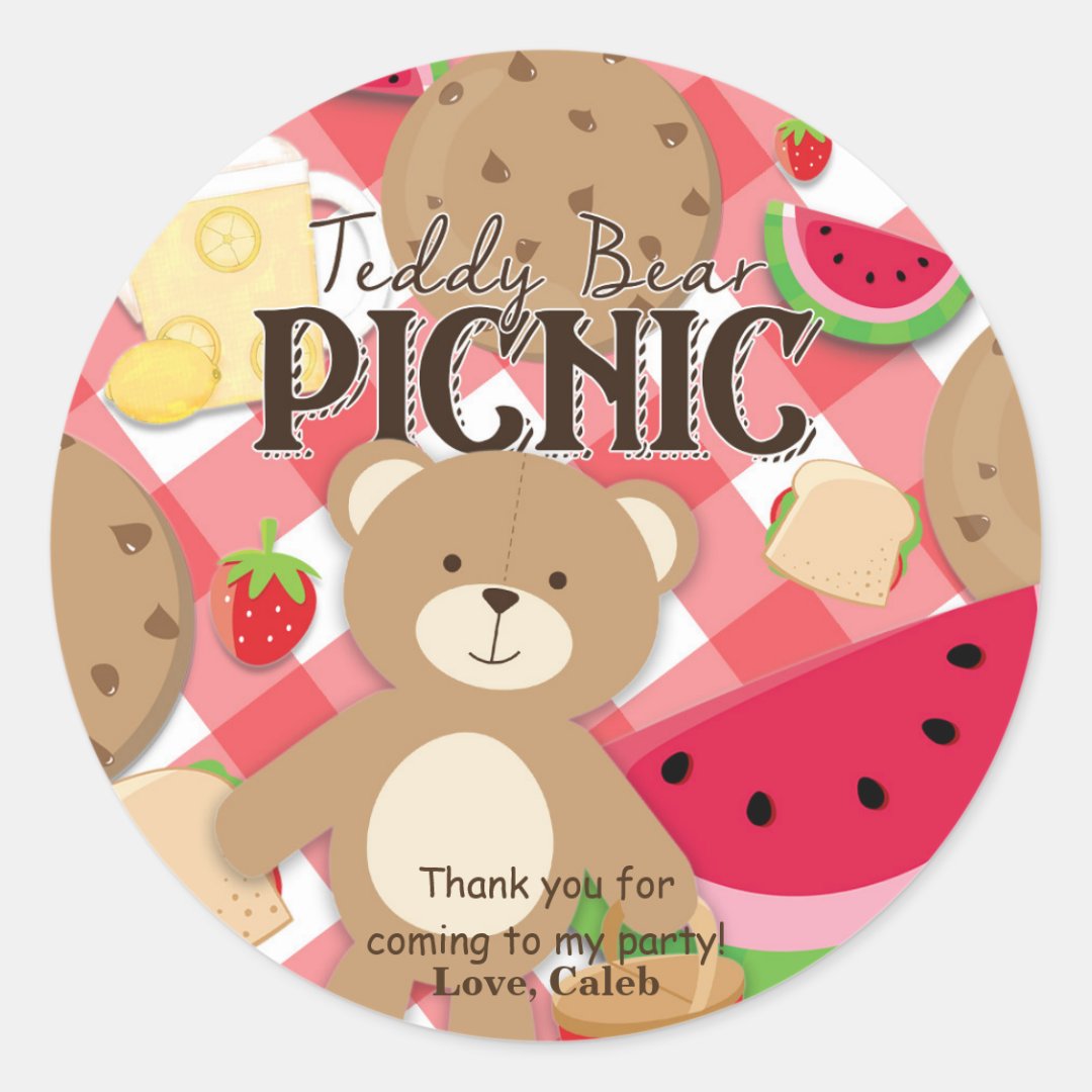 Teddy Bear Picnic Summer Birthday Party Favor Classic Round Sticker ...