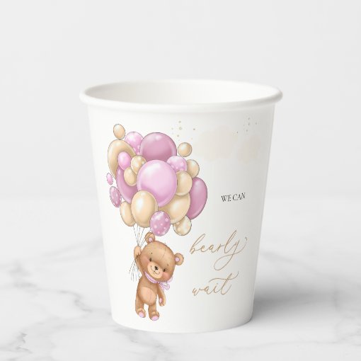 Teddy Bear Pink Balloons Baby Shower Paper Cups | Zazzle