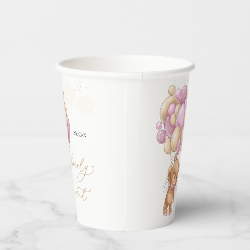Teddy Bear Pink Balloons Baby Shower Paper Cups | Zazzle