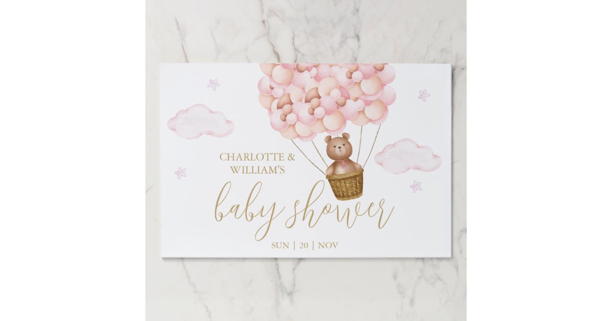 Teddy Bear Pink Girl Baby Shower Paper Placemat | Zazzle