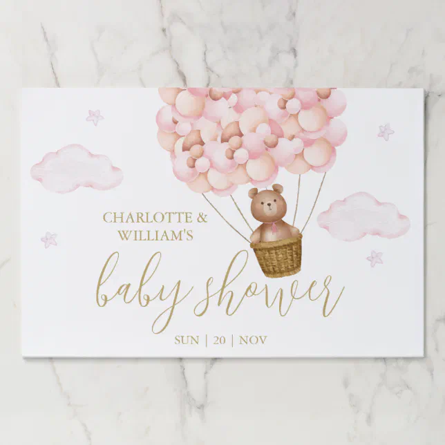 Teddy Bear Pink Girl Baby Shower Paper Placemat | Zazzle
