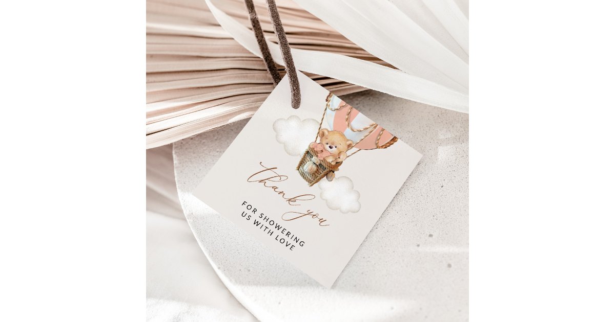 Teddy Bear, Pink Hot Air Balloon, Baby Shower Favor Tags | Zazzle