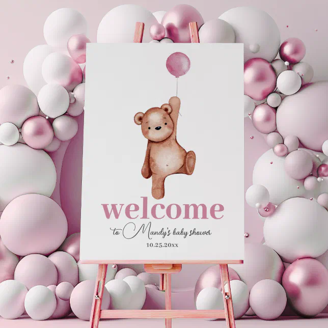 Teddy Bear Pink Welcome Sign on Foam Board | Zazzle
