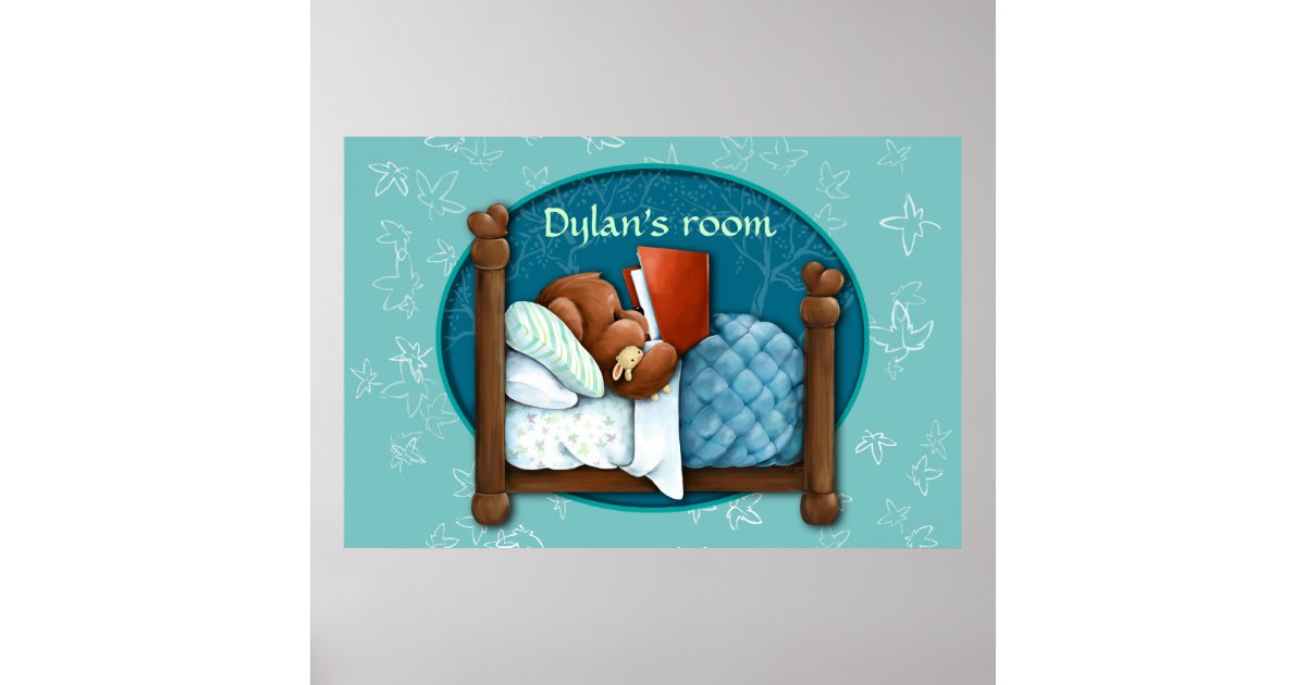 Teddy Bear reading a bedtime story to his Bunny Poster | Zazzle