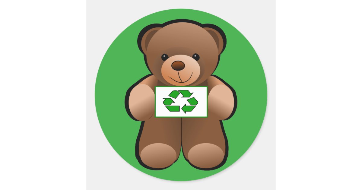 Teddy Bear Recycle Symbol Design Classic Round Sticker | Zazzle