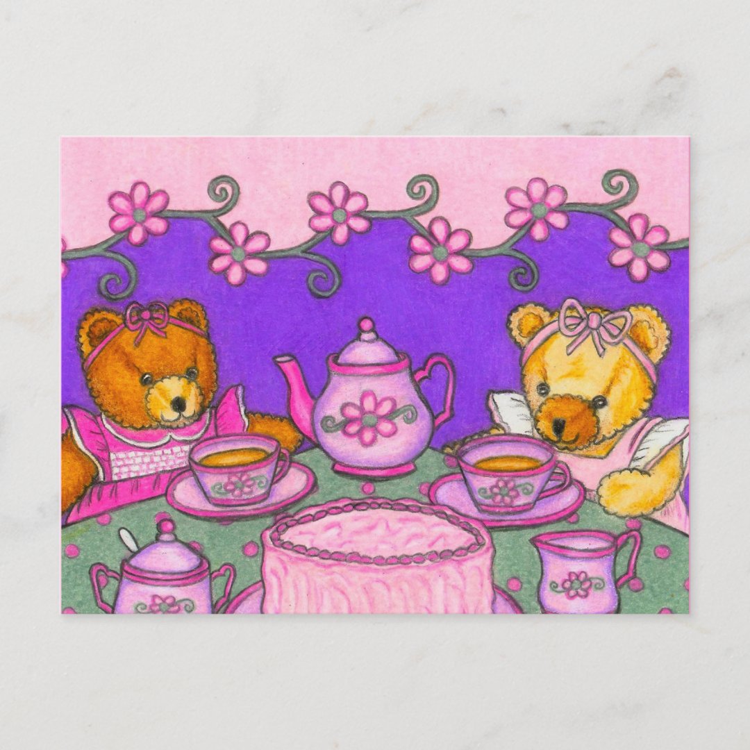 Teddy Bear Tea Party Postcard Invitations | Zazzle