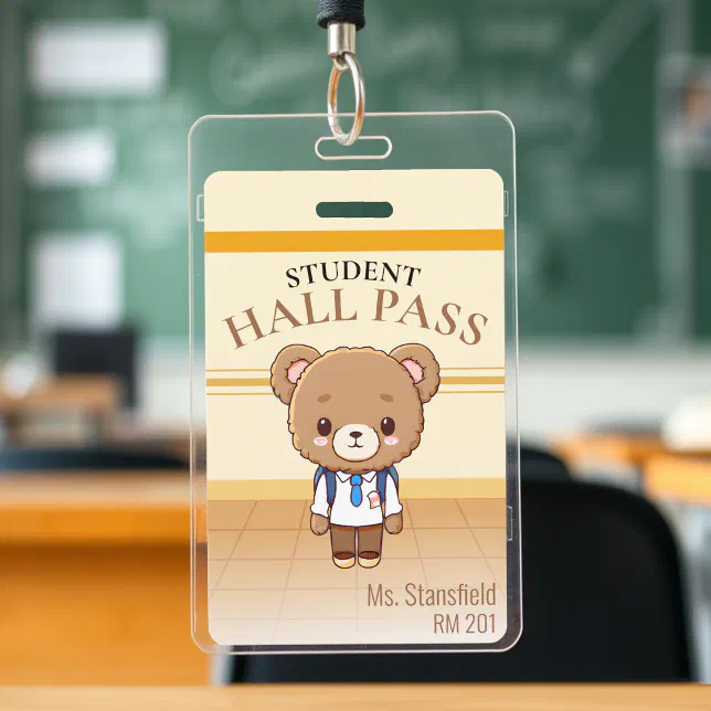 Teddy Bear Teacher School Classroom Hall Pass Badge | Zazzle