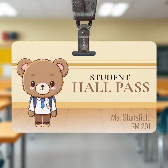 Teddy Bear Teacher School Classroom Hall Pass Badge | Zazzle