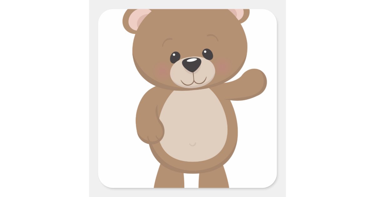 Teddy Bear Waving Square Sticker | Zazzle