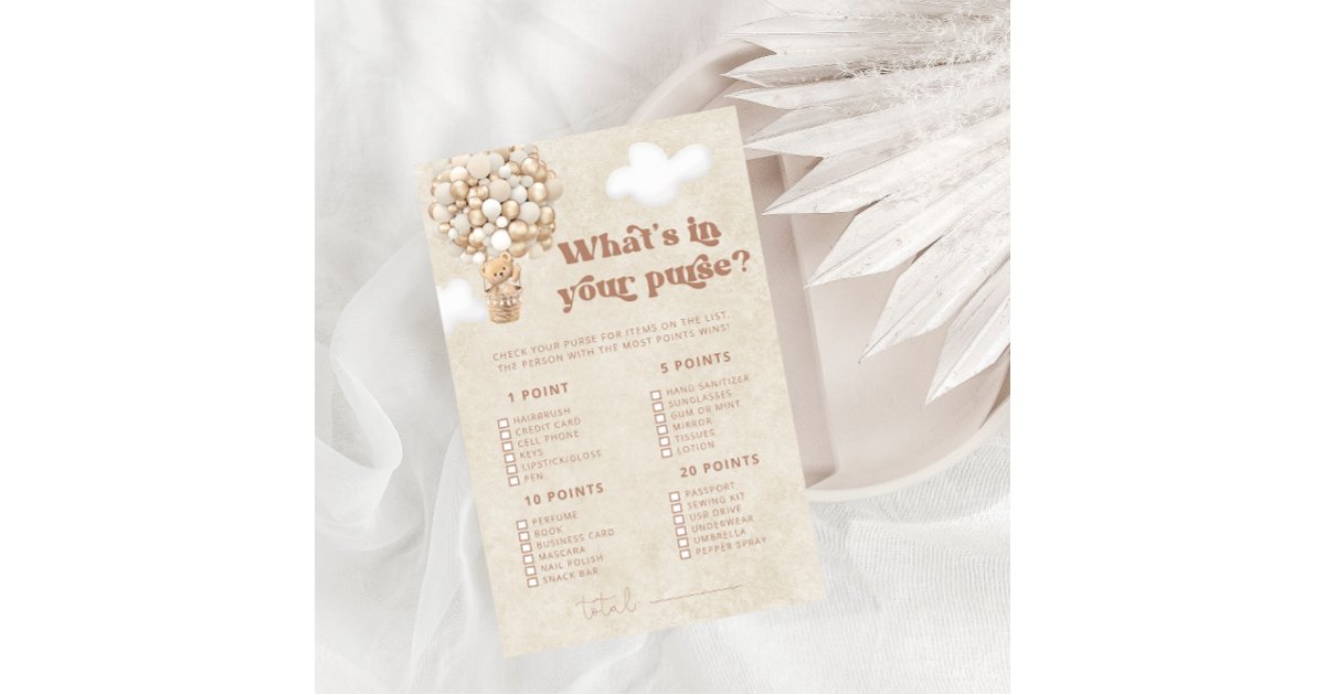 Teddy Bear Whats in Your Purse Baby Shower Game | Zazzle