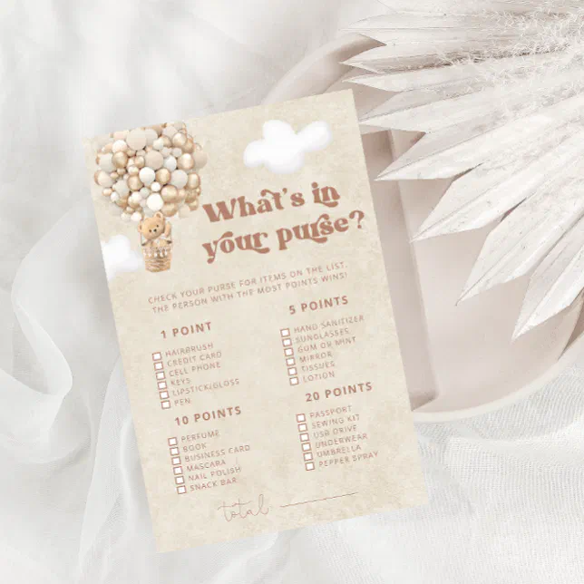 Teddy Bear Whats in Your Purse Baby Shower Game | Zazzle