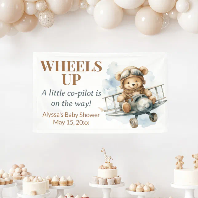 Teddy Bear Wheels Up Little Co Pilot Banner | Zazzle