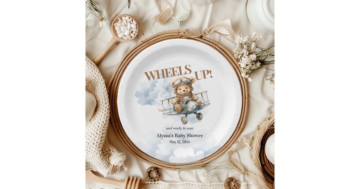 Teddy Bear Wheels Up Little Co Pilot Paper Plates | Zazzle
