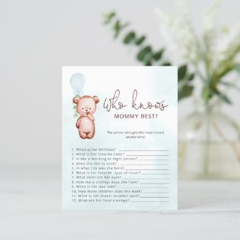 Teddy Bear Who Know Mommy Best Baby Shower Game | Zazzle