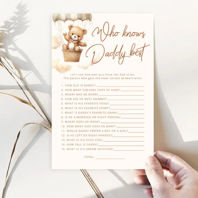 Teddy bear Who knows daddy best baby shower game | Zazzle