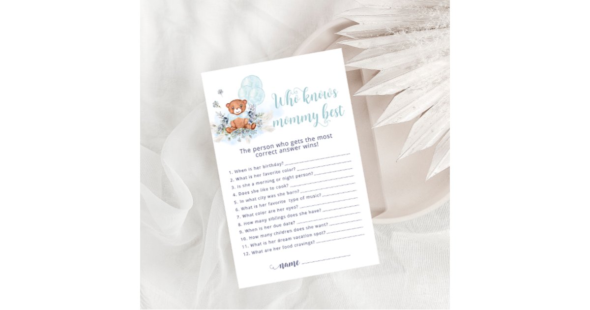 Teddy Bear Who Knows Mommy Best Baby Shower Game | Zazzle