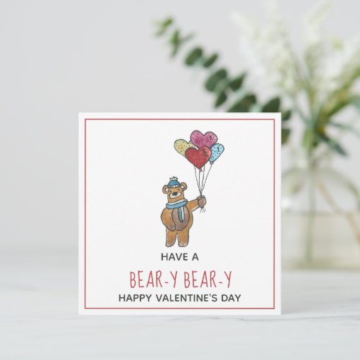 Teddy Bear with a Balloon Bouquet Valentine Card | Zazzle