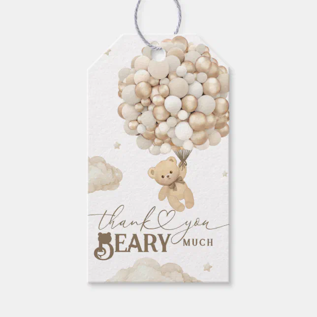 Teddy Bear with Balloons Baby Shower Beary Much Gift Tags | Zazzle