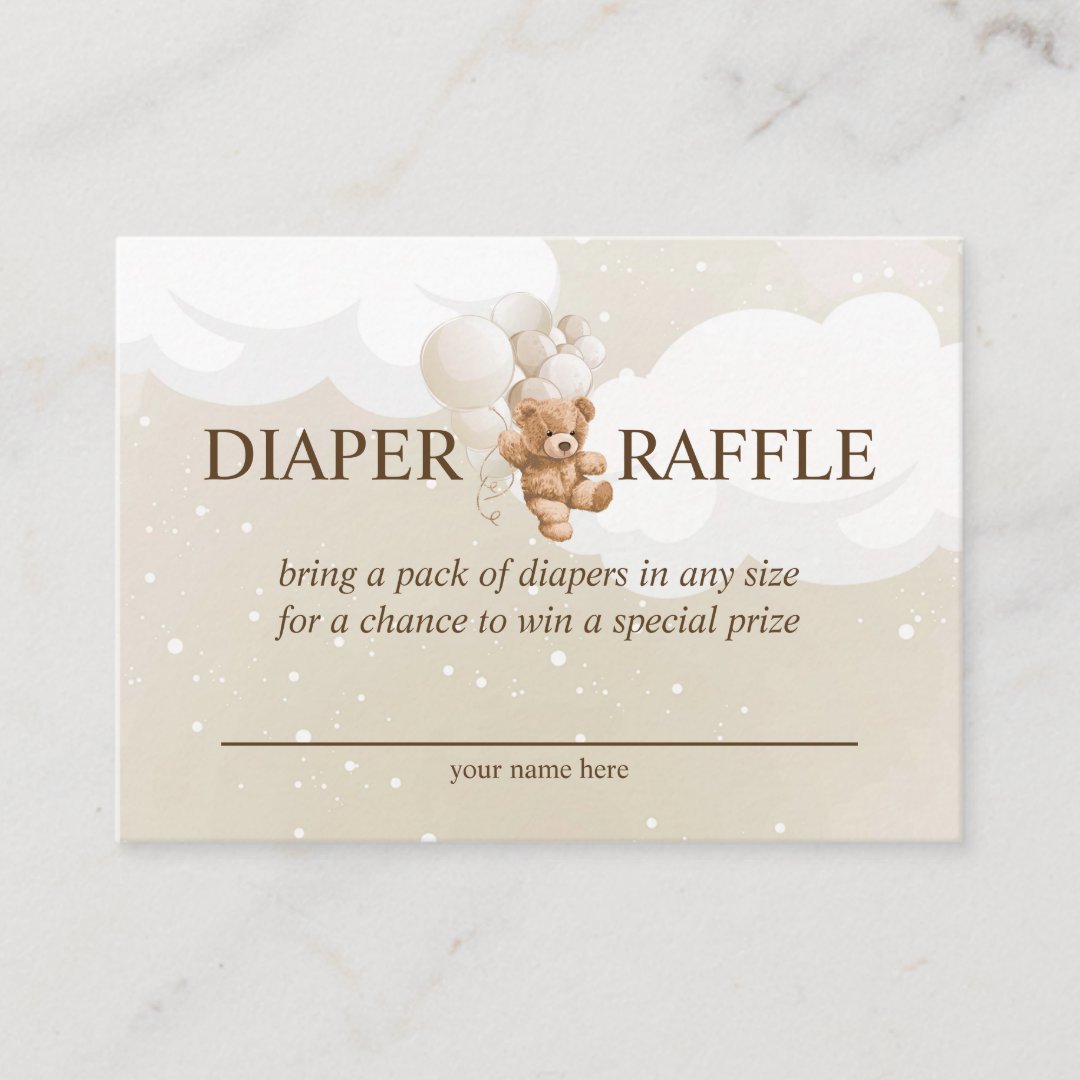 Teddy Bear with Balloons Diaper Raffle Card | Zazzle