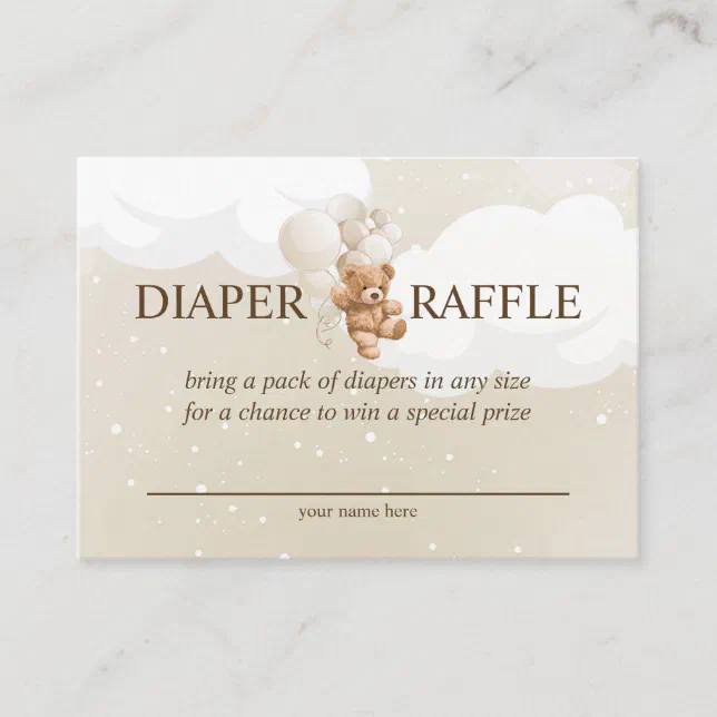 Teddy Bear with Balloons Diaper Raffle Card | Zazzle
