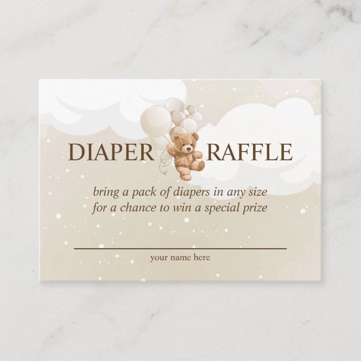 Teddy Bear with Balloons Diaper Raffle Card | Zazzle