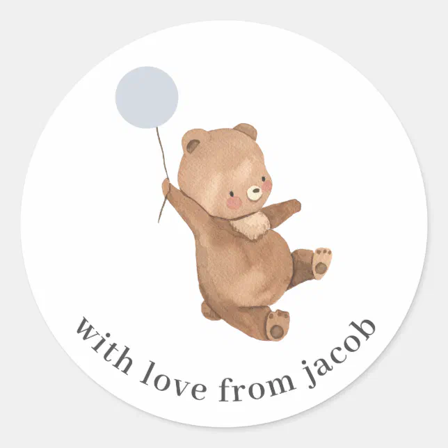 Teddy Bear with Blue Balloon Classic Round Sticker | Zazzle