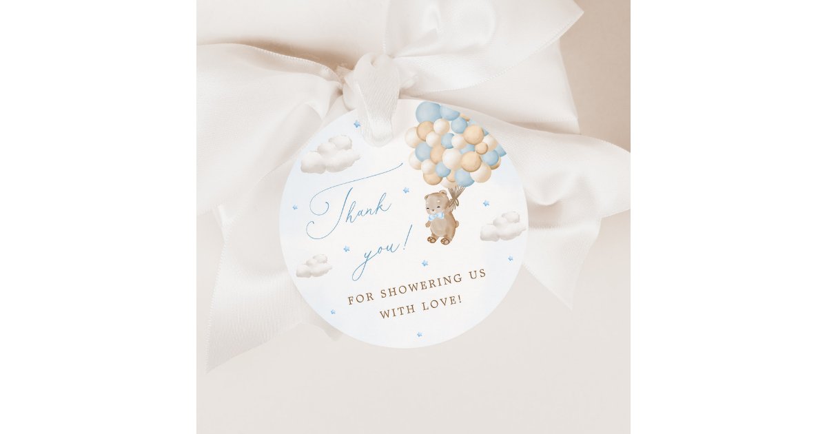 Teddy Bear with Blue Balloons Thank You Favor Tags | Zazzle