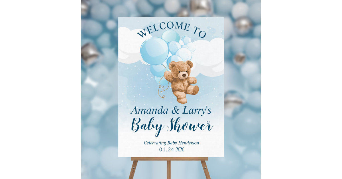 Teddy Bear with Blue Balloons Welcome Sign | Zazzle