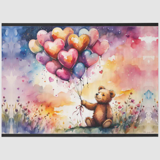Teddy bear with Heart shaped balloons Tissue Paper | Zazzle