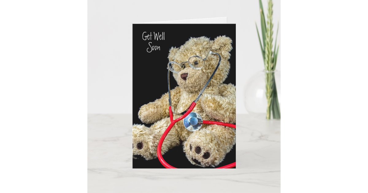 teddy bear with medical stethoscope card | Zazzle