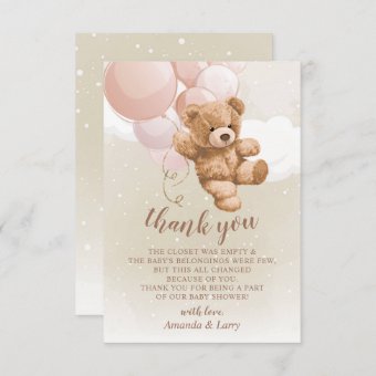 Teddy Bear with Pink Balloons Thank You Card | Zazzle
