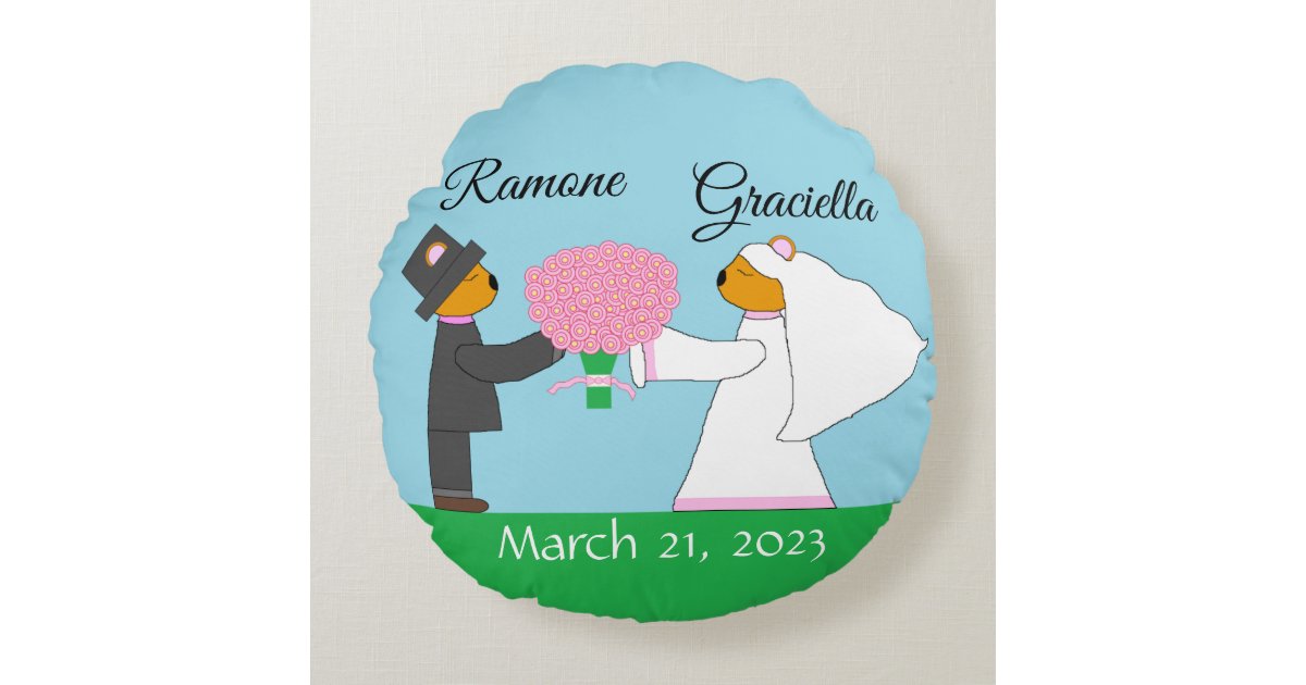 Teddy Bears Getting Married: Wedding Round Pillow | Zazzle