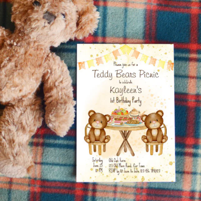 Teddy bears picnic birthday party invitation | Zazzle