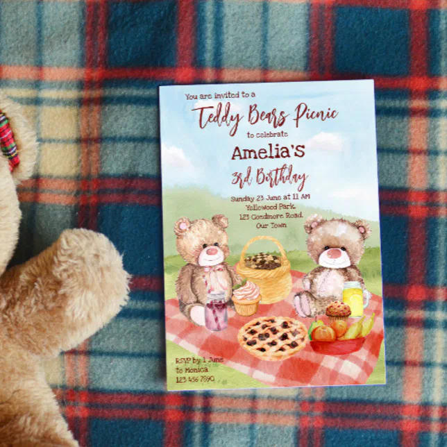Teddy bears picnic birthday party invite | Zazzle