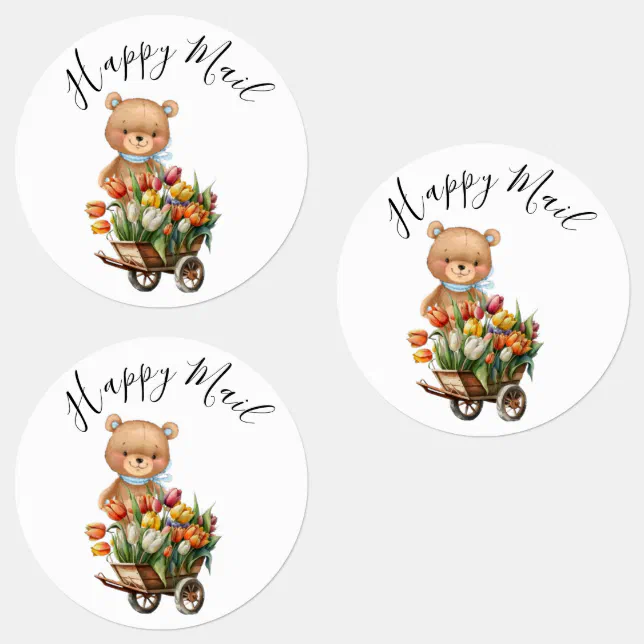 Teddy Foral Boy Rustic Happy Mail Baby Shower Labels | Zazzle