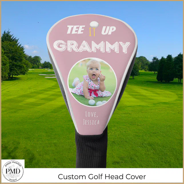 Tee It Up Grammy Custom Photo Pink Golf Head Cover | Zazzle
