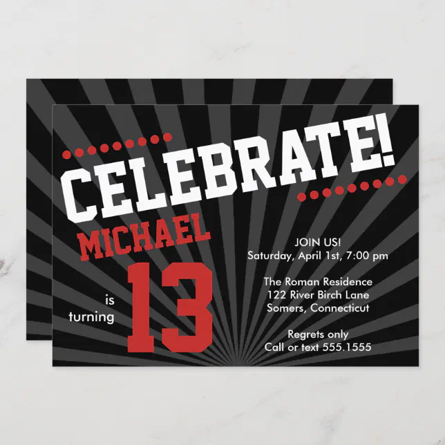 Teen Boy Birthday Invitation-Any Year, Red Invitation | Zazzle