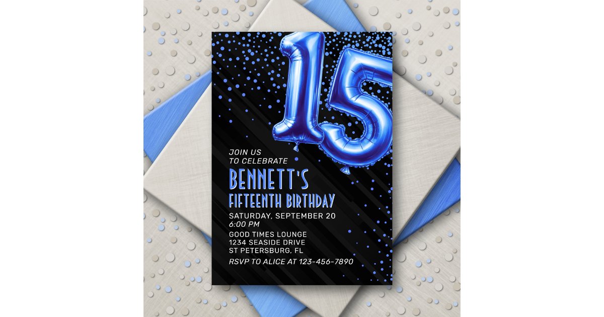 Teen Boy Blue 15th Birthday Invitation | Zazzle