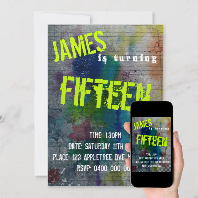 Teen Boy Graffiti Invitation | Zazzle
