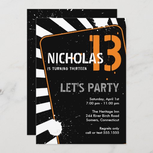 Teen Boy Party Invitation | Orange | Zazzle