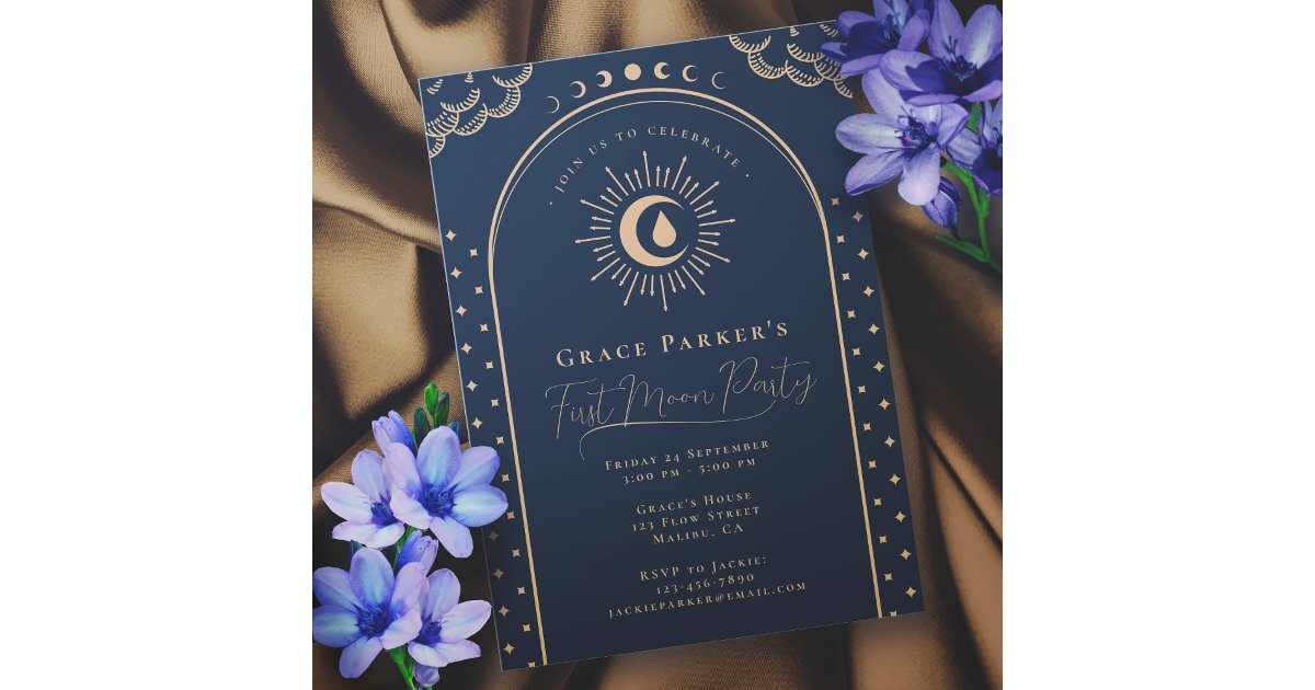 Teen Girl Celestial Blue First Moon Period Party Invitation | Zazzle